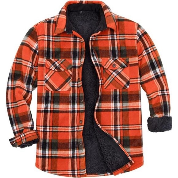 Jackets & Coats | Mens Sherpa Flannel Shirt Jacket Heavy Fleece Lined ...